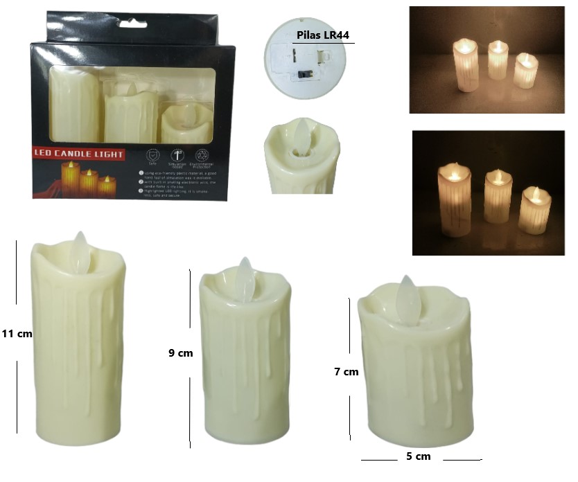 SET DE VELAS LED 3PCS CALIDO - oncealpormayor